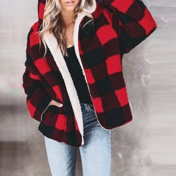 Fabutiq | Jackets & Coats | Buffalo Plaid Teddy Hoodie Jacket | Poshmark